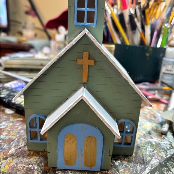 Handmade | Office | Handcrafted Wooden Church Model With Gold Accents ...